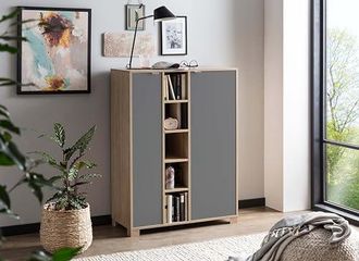 Schildmeyer Highboard Anouk, 701767, Holzwerkstoff, Eiche hell, basaltgrau, 89,6 x 39 x 122,4 cm