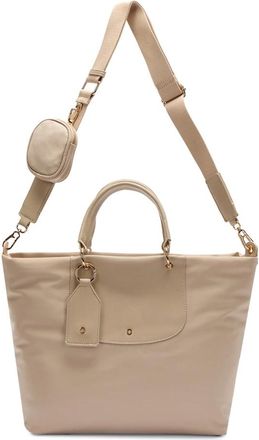 Oltre Femme, Sacs, Beige, Taille: ONE Size Sac Shopper en Nylon avec Poche Avant