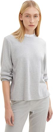 Tom Tailor Damen 1034134 Sweatshirt mit R&uuml;schenkragen, 30282 - Concrete Grey Melange, M