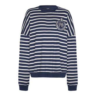 Balmain Gestreiftes Sweatshirt aus Baumwolle mit College-Emblem - - Sweatshirts & Hoodies - Herren - Blau - L