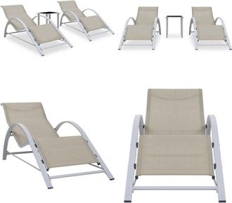 vidaXL Sonnenliegen 2 Stk. mit Tisch Aluminium Cremewei&szlig; - Gartenm&ouml;bel - Sonnenliegen - Lounge M&ouml;bel - Outdoor Furniture - Alu Gartenm&ouml;bel - Home & Living
