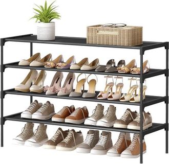 Songmics &Eacute;tag&egrave;re &agrave; Chaussures 4 Niveaux, Porte-Chaussures, Entr&eacute;e, Couloir, Gain de Place, 29,7 x 91,8 x 70,5 cm, Cadre en M&eacute;tal, &Eacute;tag&egrave;res en Tissu Non-Tiss&eacute;, 