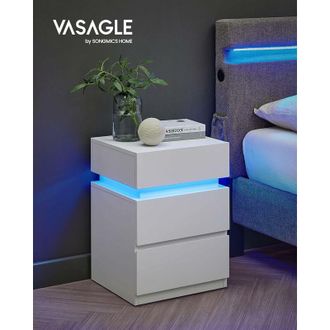 Vasagle Table de Chevet, avec Bande led Multicolore R&eacute;glable, 3 Tiroirs, Table dAppoint de Style Moderne, 35 x 40 x 55 cm, Noir Bois&eacute; - Vasagle
