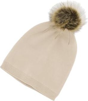 Ulla Popken Femme Grandes Tailles Bonnet en Maille Fine et Douce avec Un Pompon Moelleux Mastic fonc&eacute; 1Size 824934300-1