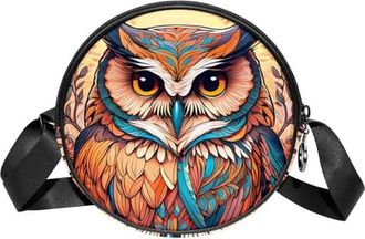 Generic Sac &agrave; bandouli&egrave;re rond pour femme, motif hibou color&eacute; avec fermeture &eacute;clair, bretelles r&eacute;glables, sac &agrave; main rond d&eacute;contract&eacute; pour femmes et filles