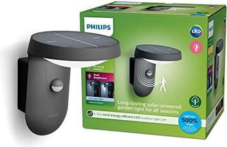 Philips Tyla Outdoor Wandleuchte (1,2 W), wetterfeste Außenleuchte mit Bewegungssensor und kaltweißem Licht, solarbetriebene LED Beleuchtung, anthrazit