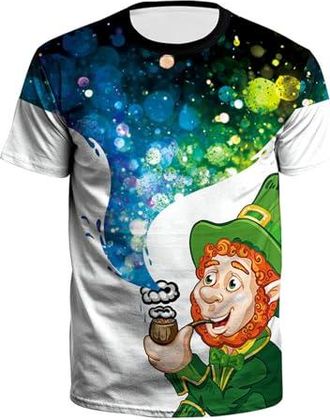 Generic T-shirt &agrave; manches courtes pour homme Motif tr&egrave;fle &agrave; cravate Col rond Vert, Z04-bleu, 5XL