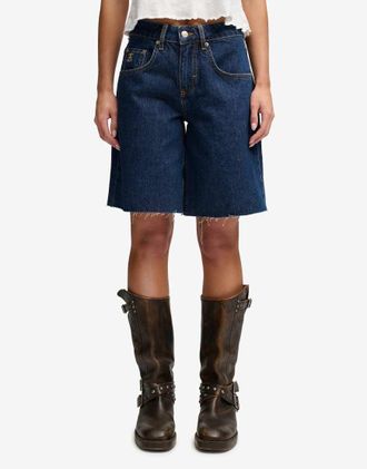 Superdry Weite Jorts in dunklem Vintage-Blau mit mittelhohem Bund-Navy