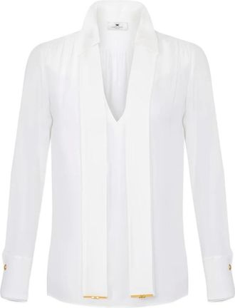 Elisabetta Franchi Femme, Blouses et Chemises, Beige, Taille: 36 FR Chemise en Georgette de Viscose avec Ceinture