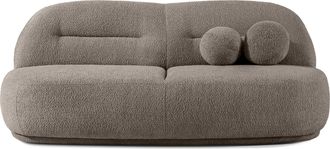 Konsimo Sofa Malve Bequeme 3-Sitzer Couch in Boucl&eacute;-Stoff, Japandi-Stil 2 Dekokissen in Kugelform, Chenille-Stoff, Weiche Sitzfl&auml;che (Hellbraun, Sofa 190x80x9