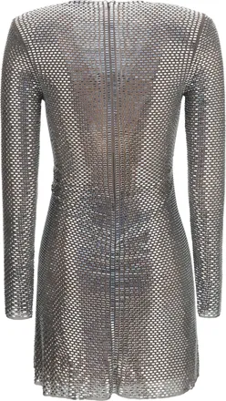 Self Portrait Jewel-Embellished Mesh Wrap Dress - Gray