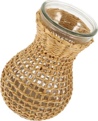 Garneck Gewebte Blumenvase Mit Glas-innenbehälter Rattan-vase Für Tischdekoration Kreative Landhaus-vase Für Pflanzenarrangement