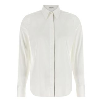 Brunello Cucinelli Stretch Cotton Poplin Shirt mit gl&auml;nzendem Besatz - - Blouses & Shirts - Damen - Wei&szlig; - XS