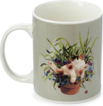 Puckator Kim Haskins Katze im Blumentopf gr&uuml;ne Tasse aus Porzellan