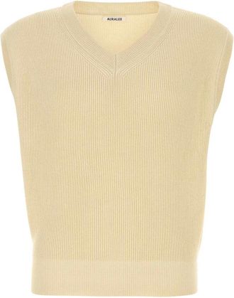 Auralee Homme, Pulls, Beige, Taille: XL Flat Yarn Rib Knit Vest