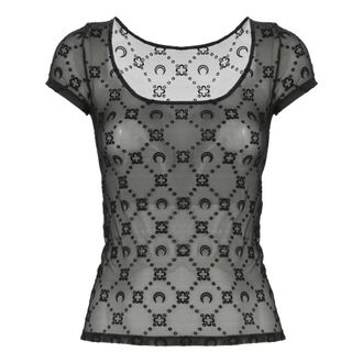 Marine Serre Femme, Tops, Noir, Taille: 38 FR T-shirt en velours Black Moon Logo
