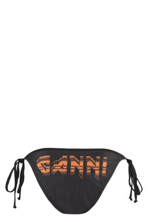 Ganni Womens Tie-Side Hipster Bikini Bottom Black Polyester Bikinis