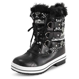 Polar Femmes Mid Rembourr&eacute;e Thermique Semelle En Caoutchouc Imperm&eacute;able Lhiver Neige Fausse Fourrure Bottes - Noir Carde - UK9/EU42 - YC0633