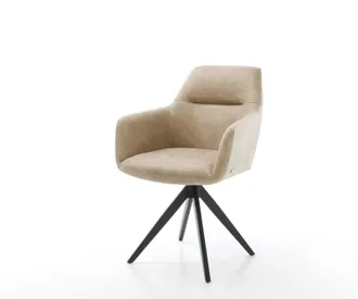 DELIFE Esszimmerstuhl Pejo-Flex Mikrofaser Beige Vintage Kreuzgestell kantig Schwarz Taschenfederkern, Esszimmerst&uuml;hle