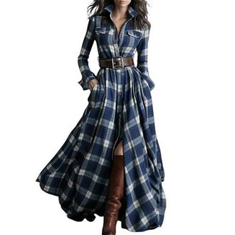 Generic Robe Vintage &Agrave; Col en V Et Manches Longues pour Femmes Retro Maxi Western Country Robes D&eacute;contract&eacute;e Dress De Plage Vacances Longueur Genou M&eacute;di&eacute;val J