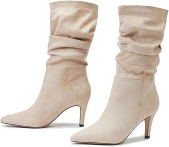 Generic Bottes De Cowboy Mi-Mollet pour Femme, Bout Pointu Et Talon Aiguille, &Agrave; Enfiler, Finition Daim Et Semelle Antid&eacute;rapante, Style Cowboy &Eacute;l&eacute;gant Et D&eacute;con