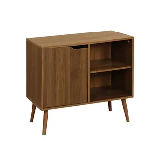 Sweeek Buffet de Rangement Effet Bois de Noyer 1 Porte. 2 &eacute;tag&egrave;res. Buffet Bas. 80cm