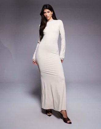 Daska Robe longue avec détail en dentelle - Crème-Blanc