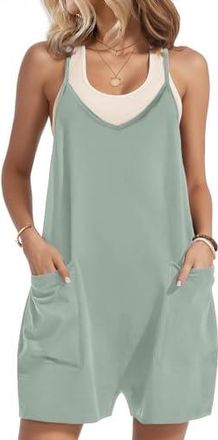 Zeagoo Salopette dété décontractée sans manches pour femme avec bretelles spaghetti réglables et poches, vert clair, XXL