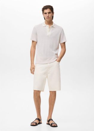 Mango Polo maille ajourée coton blanc cassé - Homme - XXL - MANGO MAN