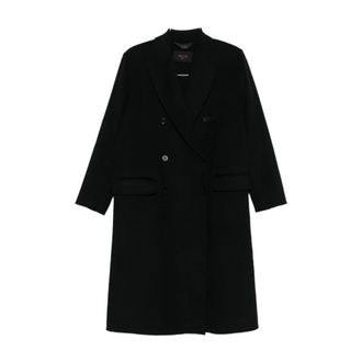 Palt&ograve; Schwarzer Wollmantel mit Doppelreihiger Knopfleiste - - Coats - Damen - Schwarzk - L