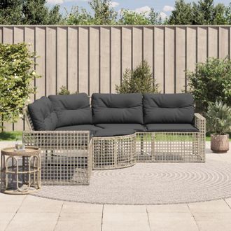 vidaXL Gartensofa in L-Form mit Kissen und Fu&szlig;bank Hellgrau Polyrattan - Vidaxl