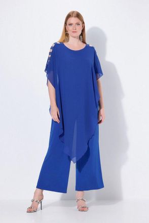 Ulla Popken Schlupfhose Jumpsuit Einteiler Jersey Chiffon-&Uuml;berwurf