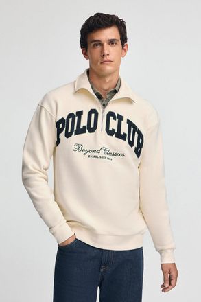 Polo Club Sweatshirt ecru mit halbem Rei&szlig;verschluss und Logo Established 2012 Polo Club
