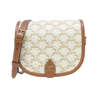 Celine Pre-owned Sac Bandouli&egrave;re Moyen Mod&egrave;le Folco Triomphe en Toile et Cuir de Veau - Femme - Pre-owned - Beige - Taille: ONE Size