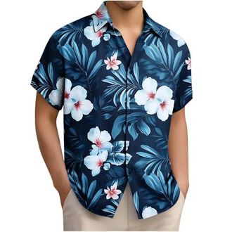Generic Chemise hawa&iuml;enne d&eacute;contract&eacute;e et confortable pour homme - Col rabattu - L&eacute;g&egrave;re et respirante - Classique - Chemise de plage &agrave; manches courtes - Chemi