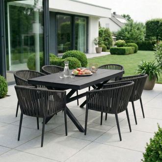 IDIMEX Gartenm&ouml;belset ISOLA mit 1 Tisch und 6 St&uuml;hlen, inkl. Sitzkissen, Tisch und St&uuml;hle aus Alu, bespannt mit Rope, Tischplatte aus WPC schwarz, Terassenm&ouml;