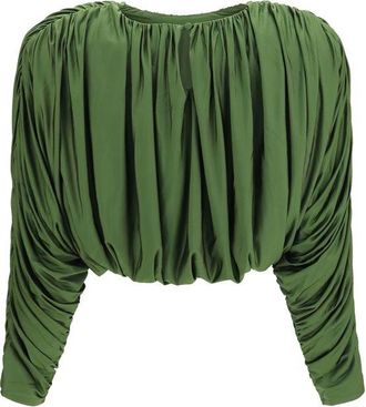 Self Portrait Viscose Cropped Blouse - Green