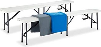 Relaxdays Bierbank 2er Set, Bierzeltgarnitur, klappbar, Kofferfunktion, Pflegeleicht, Kunststoff, HBT: 42x180x25cm, wei&szlig;