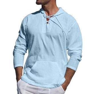 Generic Chemise en coton et lin pour homme - Haut de sport 2026 - Style d&eacute;contract&eacute; - Printemps et automne - Manches longues - Couleur unie - Coupe r&eacute;guli&egrave;re,