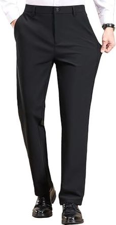 Generic Pantalon habill&eacute; droit extensible dans les 4 sens pour homme - Pantalon daffaires infroissable - Coupe classique - Pantalon de golf fin, Noir, 42