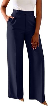 Generic Pantalon &agrave; jambe large pour femme - Taille haute - Coupe droite - Pantalon l&eacute;ger et intelligent - Pantalon de travail d&eacute;contract&eacute; - Pantalon drap&eacute; pou