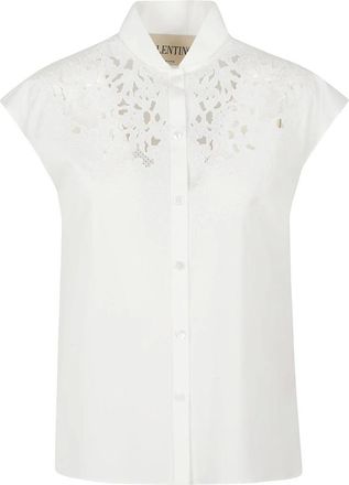 Valentino Garavani Femme, Blouses et Chemises, Blanc, Taille: 40 FR Chemise en popeline brod&eacute;e