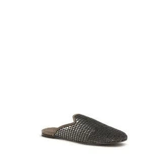 Brunello Cucinelli Womens Gray Calf Leather Bos Taurus Mules