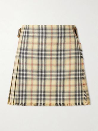 Burberry Mini-jupe En Laine &Agrave; Carreaux, Plis Et Finitions En Cuir - Neutres