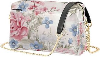 Mnsruu Sac à bandoulière rétro élégant en cuir avec fleurs roses