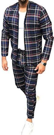 Minetom Ensemble De Survêtement À Carreaux Homme Pantalon Jogging Et Veste À Manches Longues Et Fermeture Éclair Sportswear A Marin XS