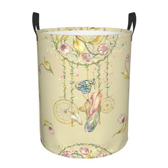 Generic Schmetterlinge Federn Blume W&auml;schekorb Rund Korb Aufbewahrung Stehender W&auml;scheeimer F&uuml;r Schlafzimmer Lagerung Waschk&uuml;che