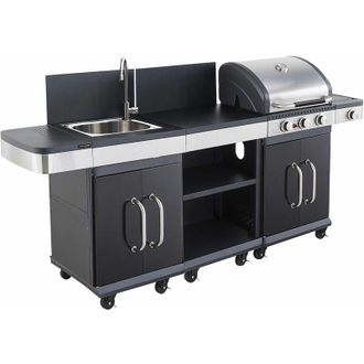 COOK IN GARDEN CookIn Garden - Cuisine ext&eacute;rieure modulable FIDGI 3 - Barbecue &agrave; gaz 3 br&ucirc;leurs - &Eacute;vier inox et desserte - Dimensions L 242 &times; l 57 &times; H 114 cm