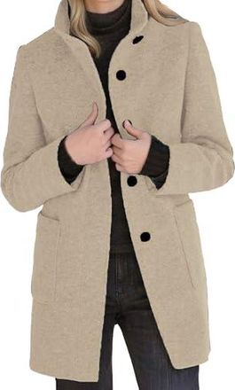 Generic ZDJSWJ Femmes hiver pea manteau laine m&eacute;lange plus taille tranch&eacute;e peacoat veste d&eacute;contract&eacute;e stand col unique poitrine vestes &agrave; manches longues