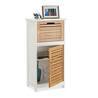 Relaxdays Beistellschrank aus Bambus, halbhoher Badschrank m. Schublade, HBT: 83 x 40 x 30 cm, Flur u. Wohnzimmer, weiß